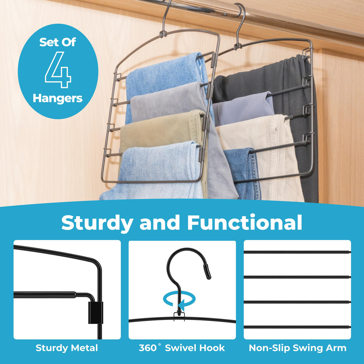 5-Tier Pants Hangers Set - 4 Pack – Fontaines Luxury Hangers